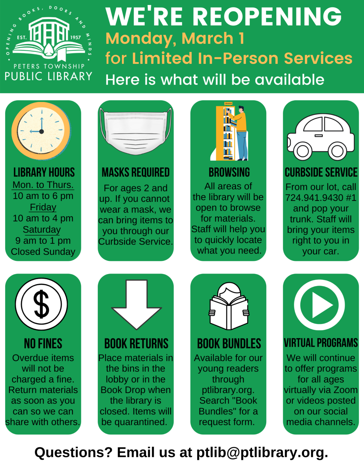 The library will reopen March 1, 2021 for limited in-person services ...
