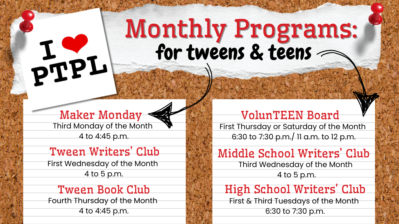 Monthly tween & Teen programs - Peters Township Public Library